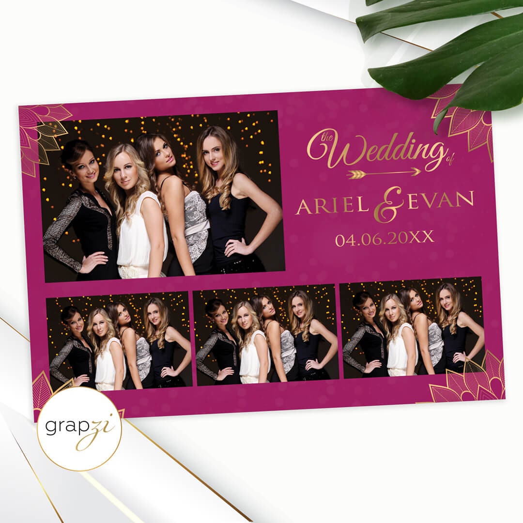 Gold Fuchsia Feather Photo Booth Frame, 1x3 Photo Postcard, Bridal ...