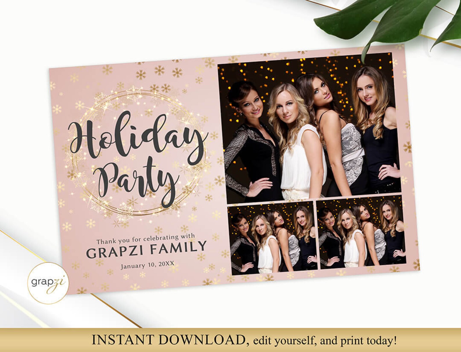 Holiday Party Pink Gold Photo Booth Frame 1x2 Photo Postcard - Etsy