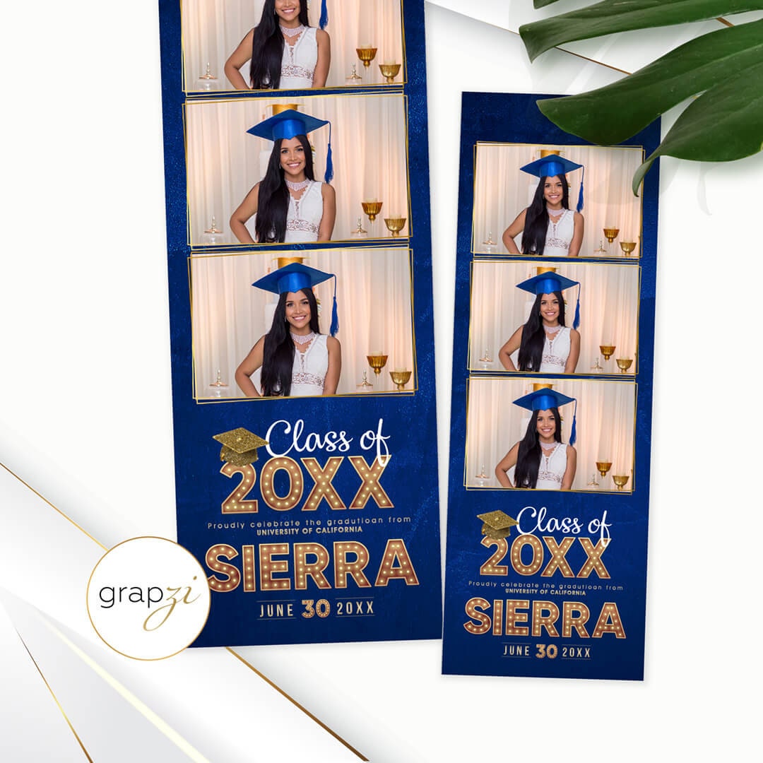 Golden Blue Graduation Party Photo Booth Frame, 2x6 Photo Strips ...
