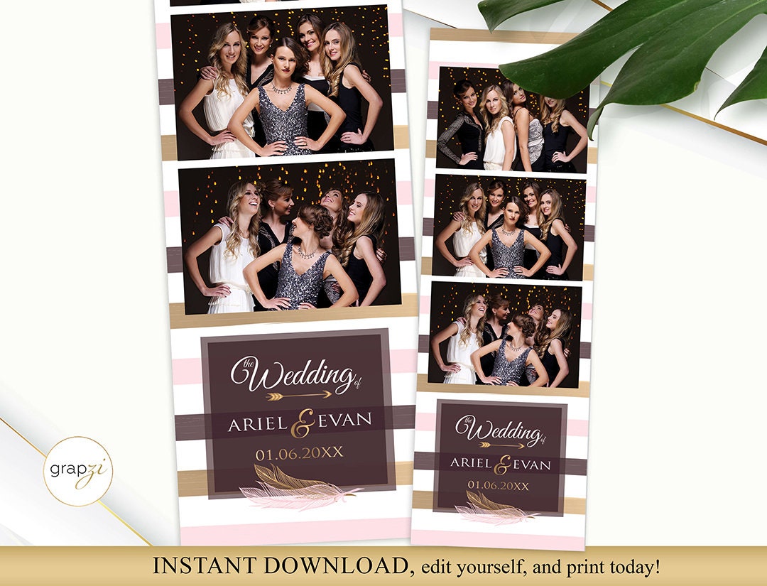Pink Gold Feather Photo Booth Frame, 2x3 Strips Postcard INSTANT ...
