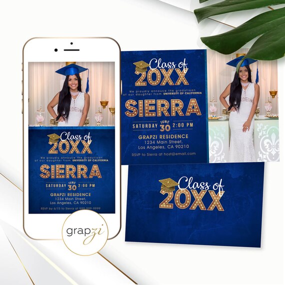Golden Blue Graduation Party Invitation Graduation Iphone - Etsy