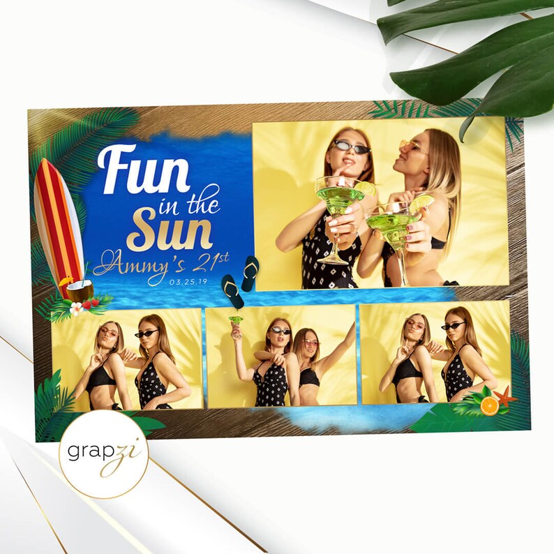 Fun Under the Sun Photo Booth Template, 2x6 Photo Strips digital File ...