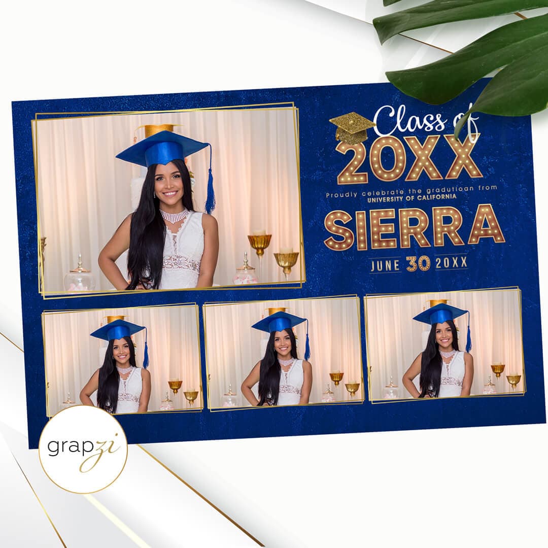 Golden Blue Graduation Party Photo Booth Frame, 1x3 Photo Postcard ...