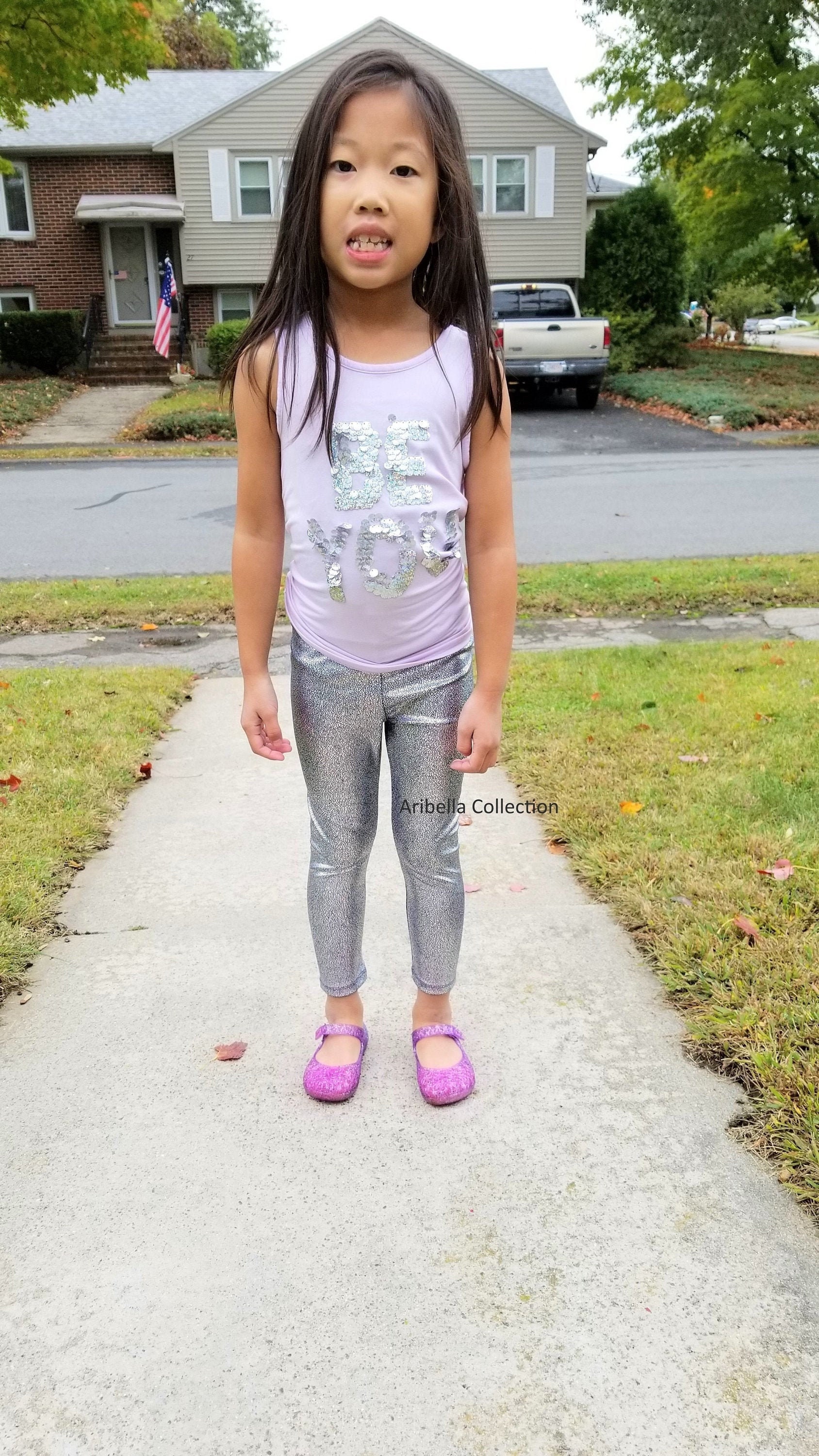 Unicorn Leggings Girls Silver Metallic Black Scale Shiny - Etsy