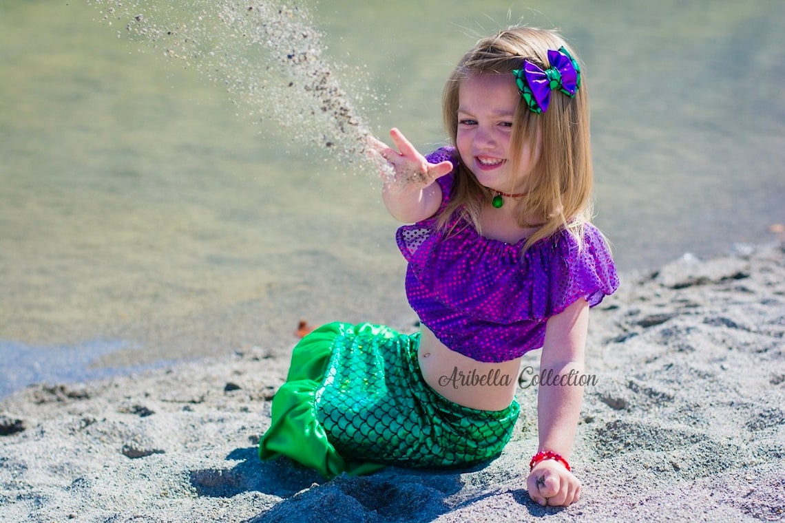 Mermaid Costume Girls Fish Scale Tail Skirt Dot Crop Top | Etsy