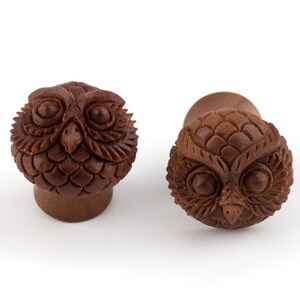Carved Owl Face Wooden Fake Gauges Plugs - Etsy