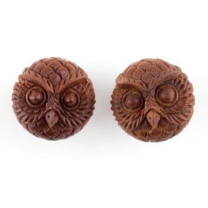 Carved Owl Face Wooden Fake Gauges Plugs - Etsy