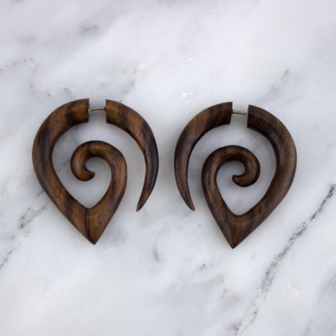 Wooden Ramsen Spiral Fake Gauges Earrings - Etsy