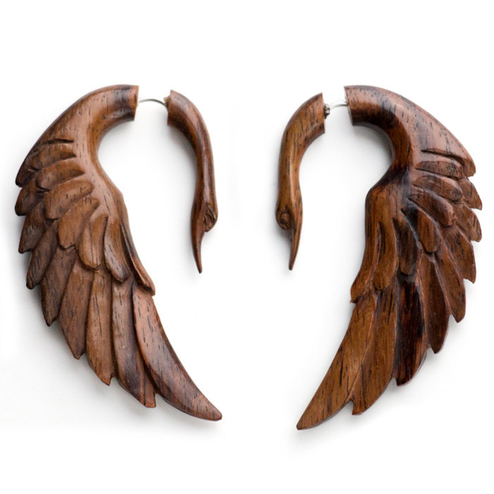 Swan Angel Wing Fake Gauges Sono Wood Earrings - Etsy