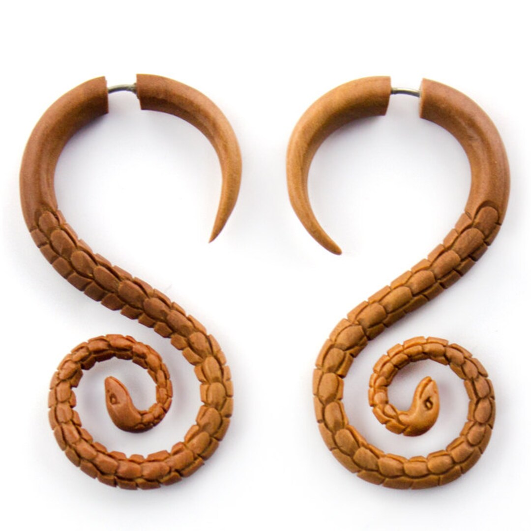 Snake Spiral Saba Wood Fake Gauges Earrings - Etsy