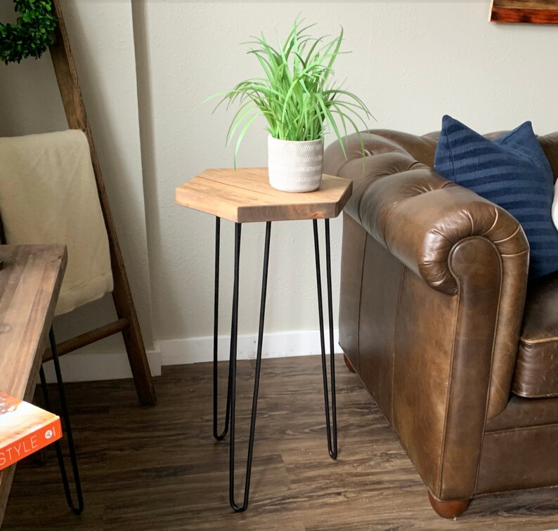 Hairpin Leg Plant Stand: Rustic Wood Side Table - Etsy