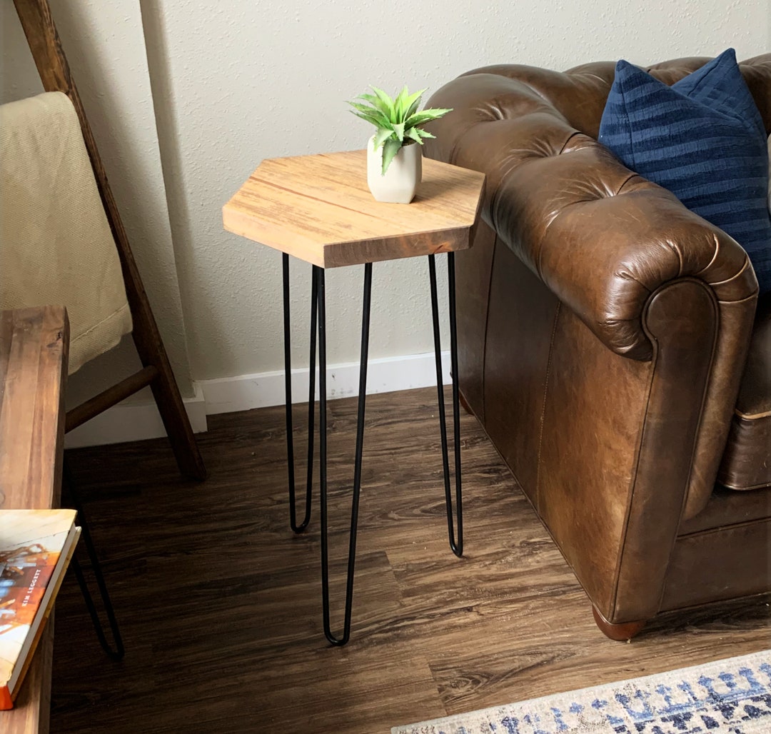 Hairpin Leg Plant Stand: Rustic Wood Side Table - Etsy