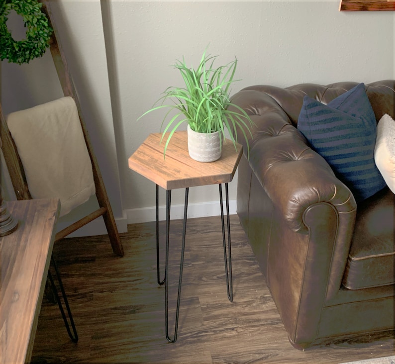 Hairpin Leg Plant Stand: Rustic Wood Side Table - Etsy