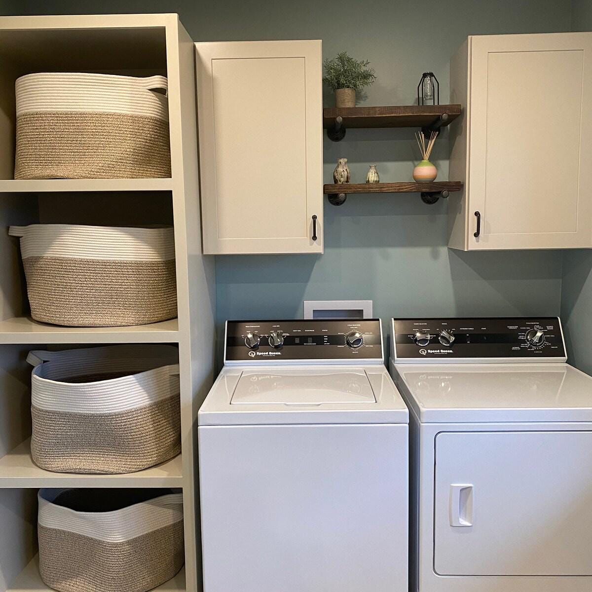 Rustic Pinewood Floating Shelf With Pipe Brackets, Laundry Room Decor ...