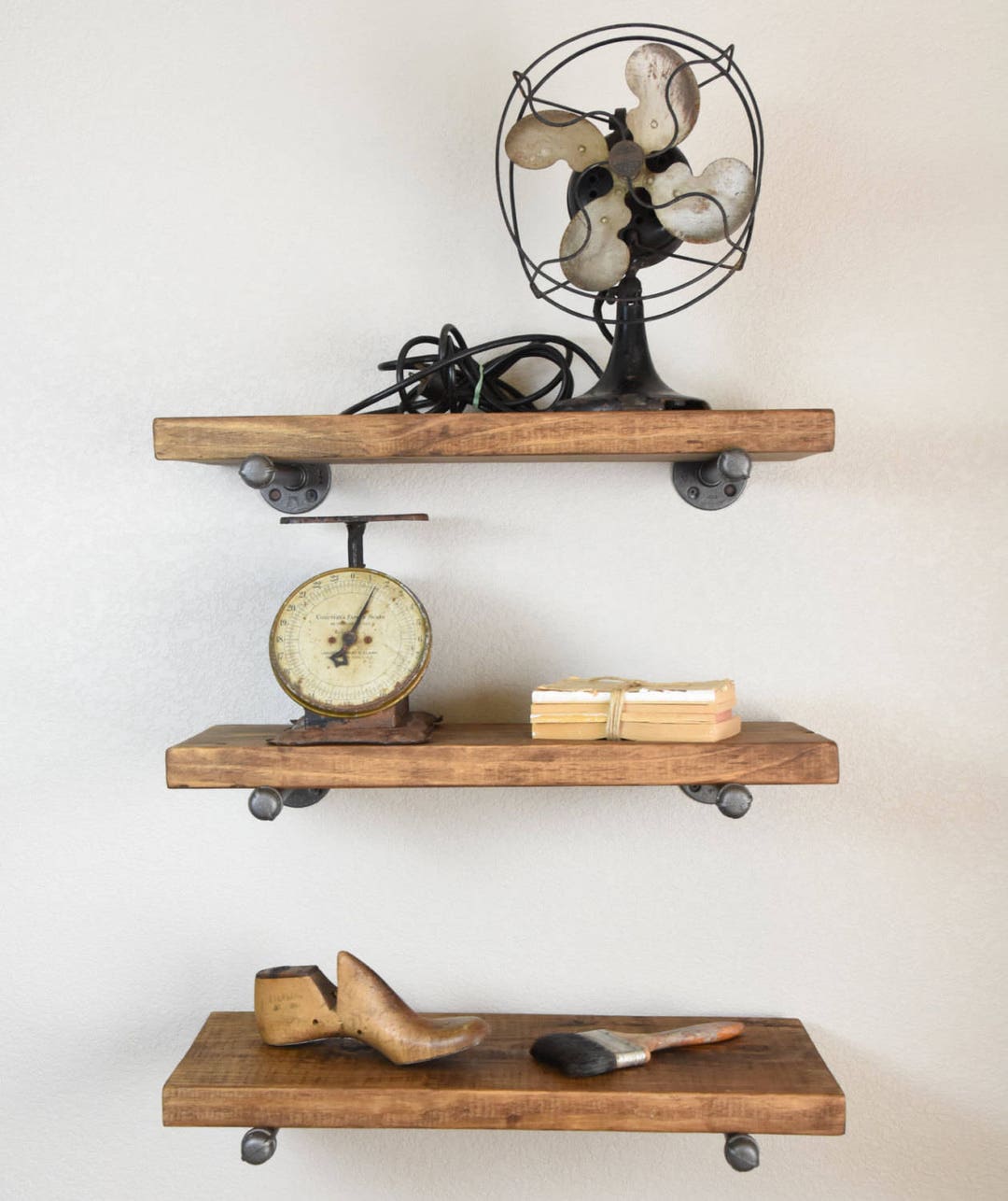 Handmade Single Floating Shelf With 2 Pipe Brackets, Rustic Farmhouse ...