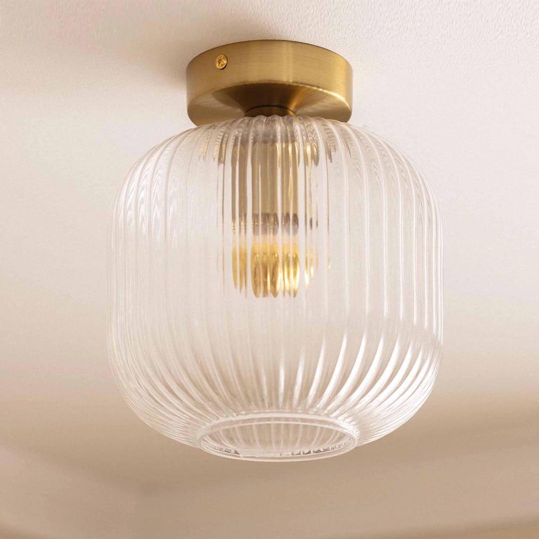 AROA - Flush Mount Ceiling Light Fixture With Glass Shade - Vintage ...