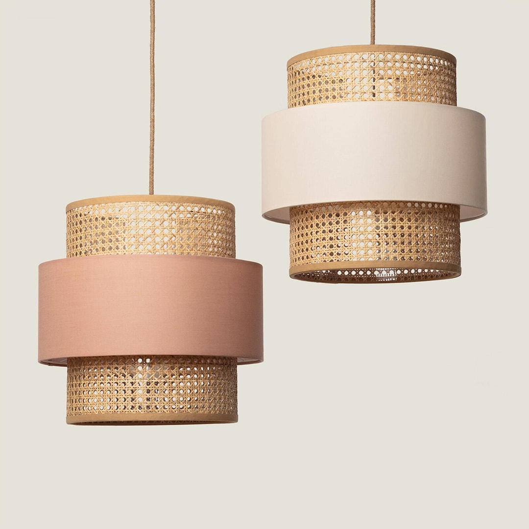LILIAN Rattan Cane Pendant Lampshade – Boho Chic Woven Light Fixture - Etsy