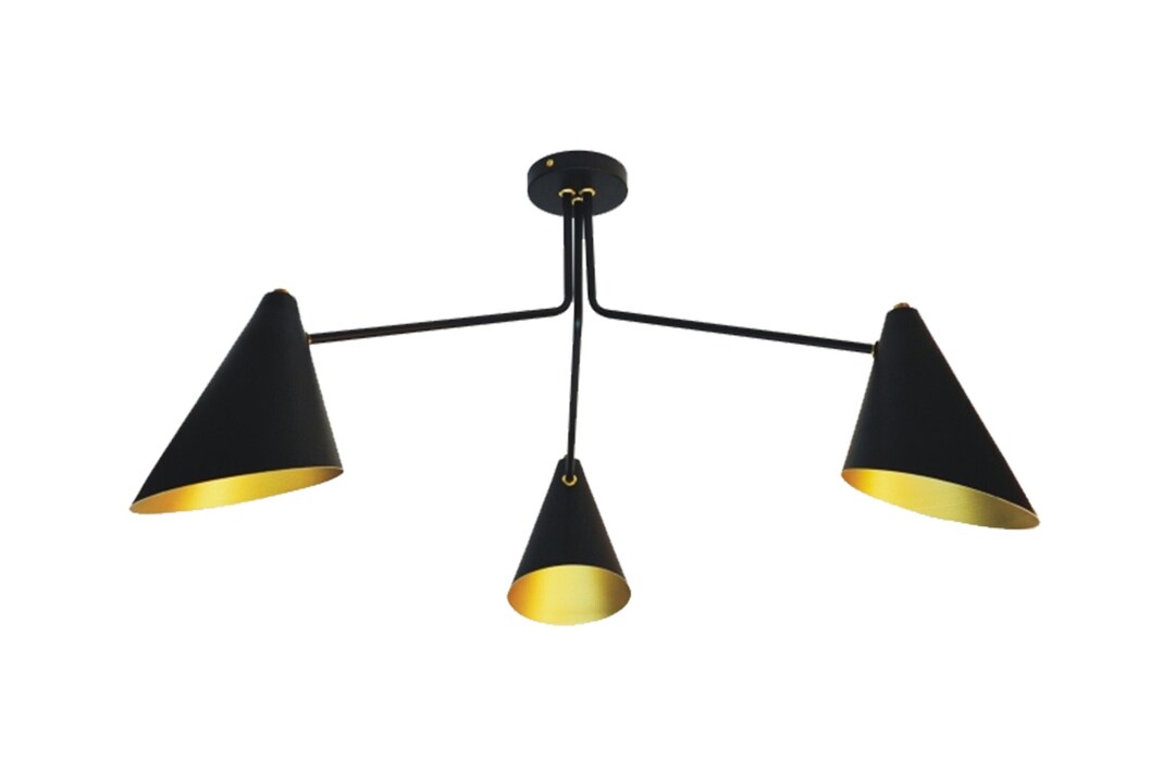 SARAI - Elegant Black Chandelier Lamp With 3 Lights, Metal Shade ...