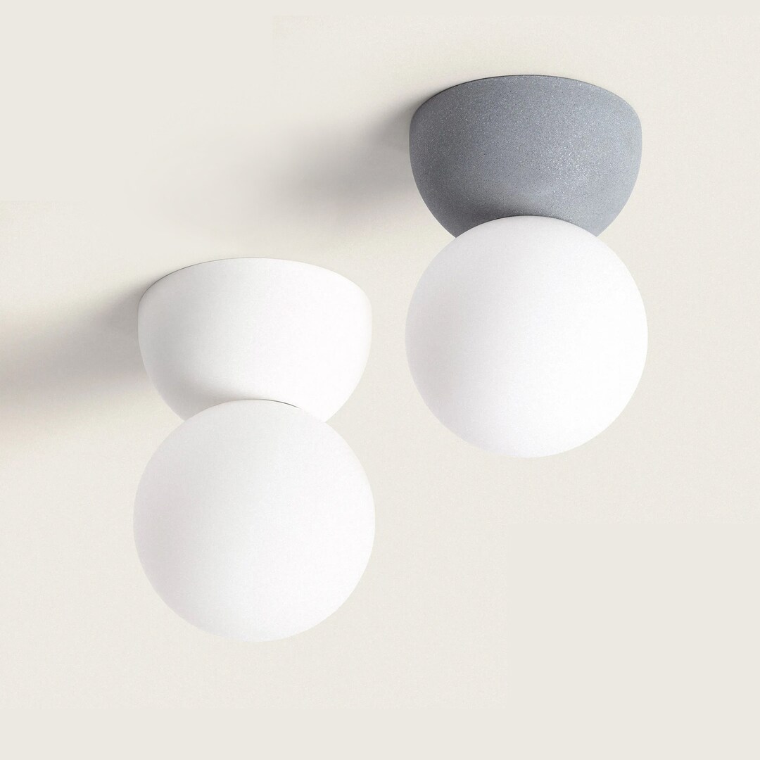 CONI - Modern Concrete Ceiling Light Fixture With Globe Glass Shade ...
