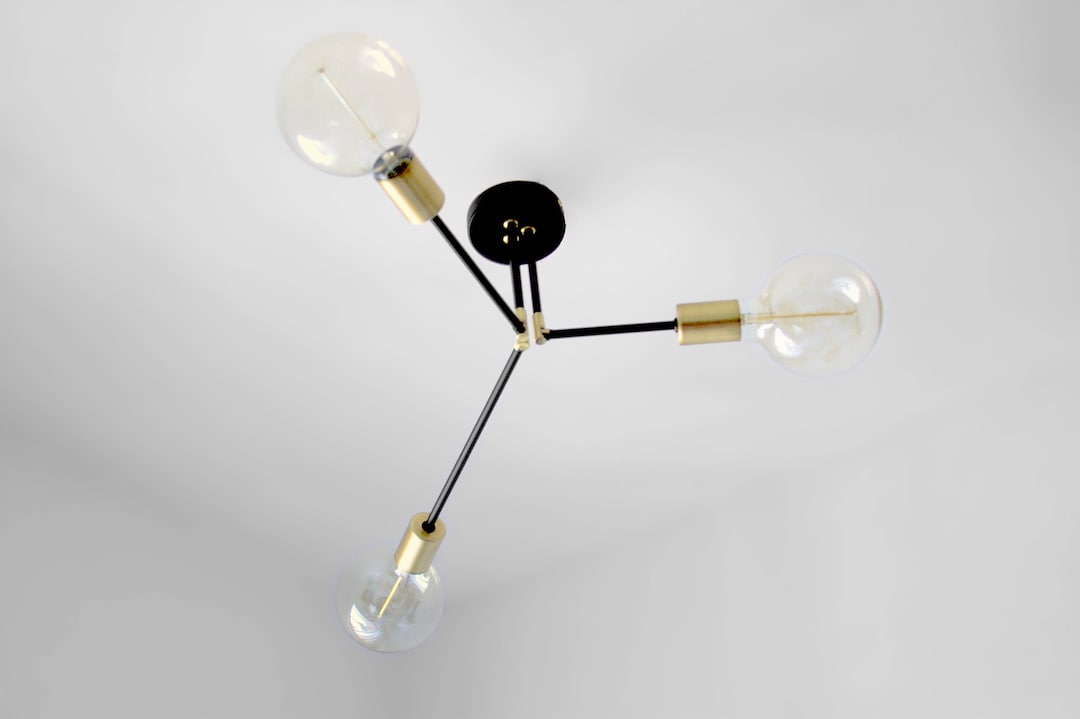 TONO - Black Brass Geometric Ceiling Chandelier - Elegant 3 Arm Light ...