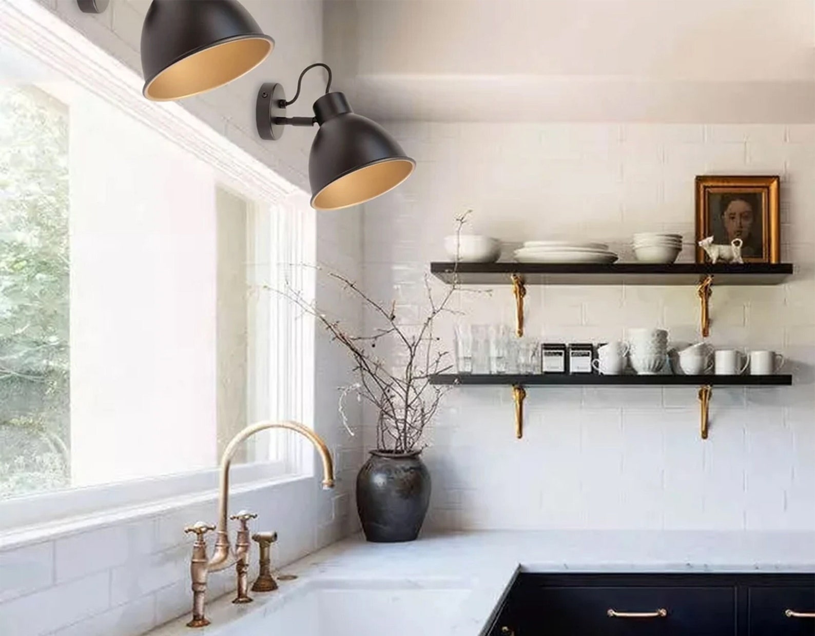 MIRE - Black & Golden Metal Wall Sconce: Industrial Kitchen Lighting - Etsy