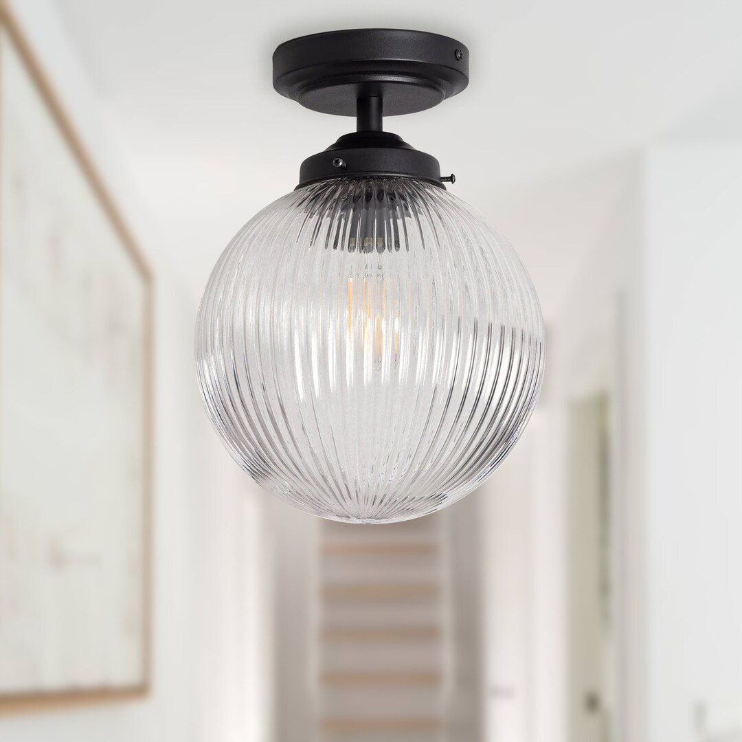 MOA- Clear Glass Ceiling Light Fixture, Glass Globe Semi Flush Mount ...