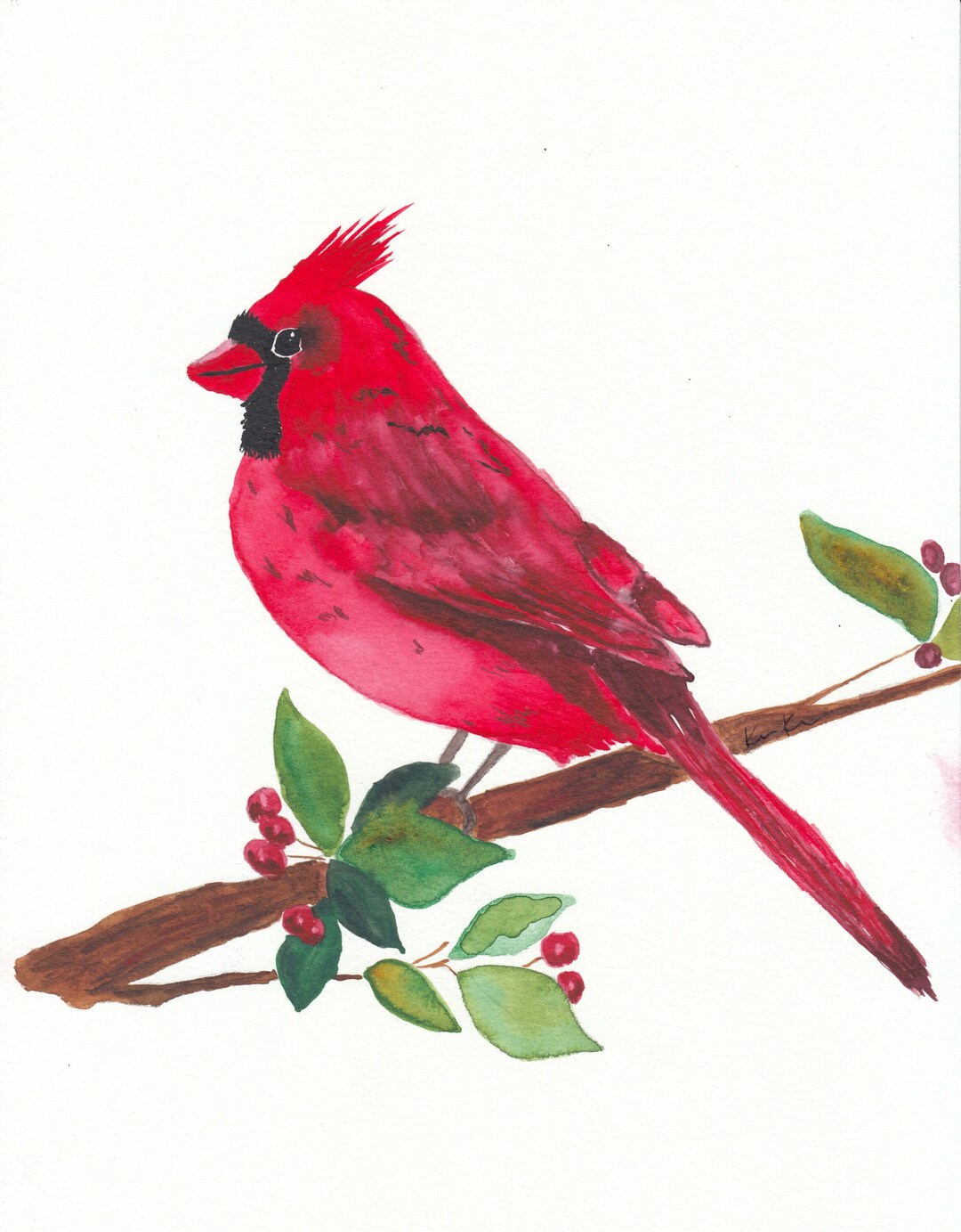 Cardinal Watercolor Painting Bird Wall Art Decoration - Etsy