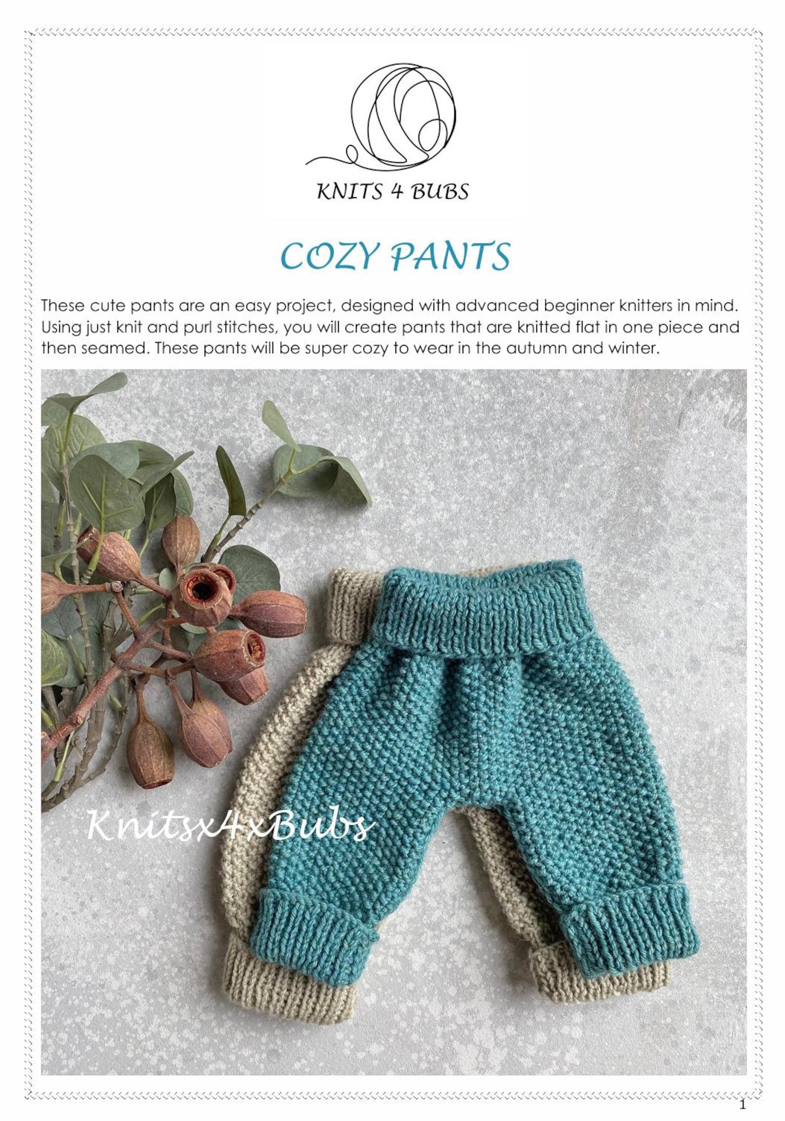 Cozy Pants Baby Knitting Pattern / Baby Trousers Knitting Pattern ...