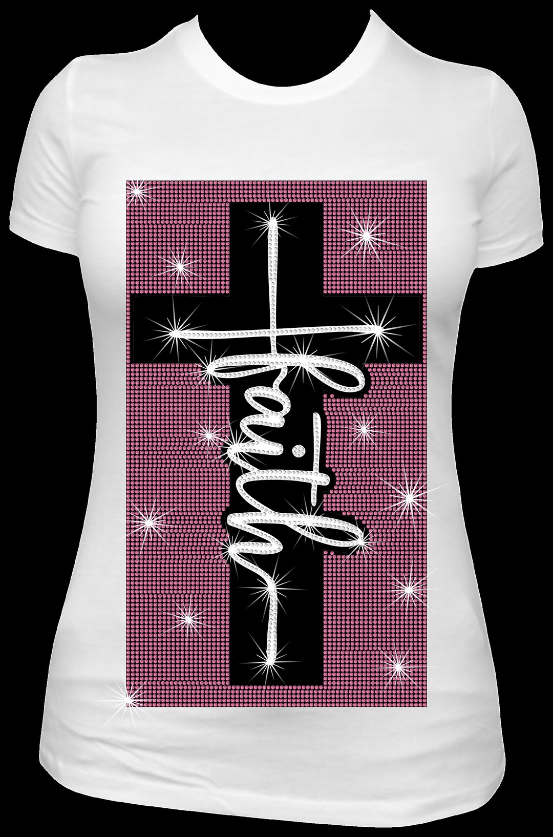 FAITH SCRIPT CROSS Ss10 Rhinestone Template, Sublimation, Digital ...