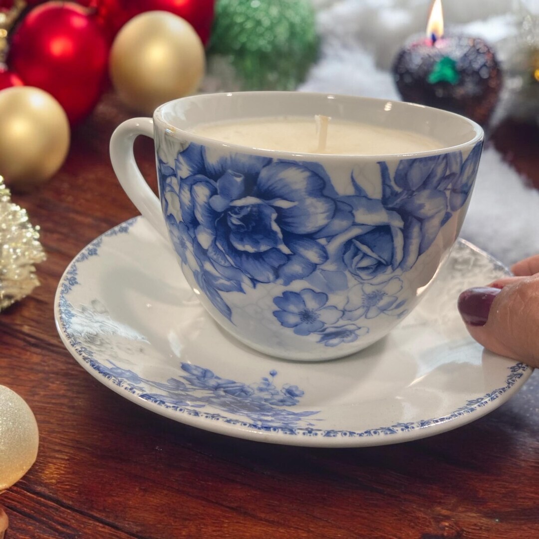 Blue Rose Tea Cup Candle - Etsy