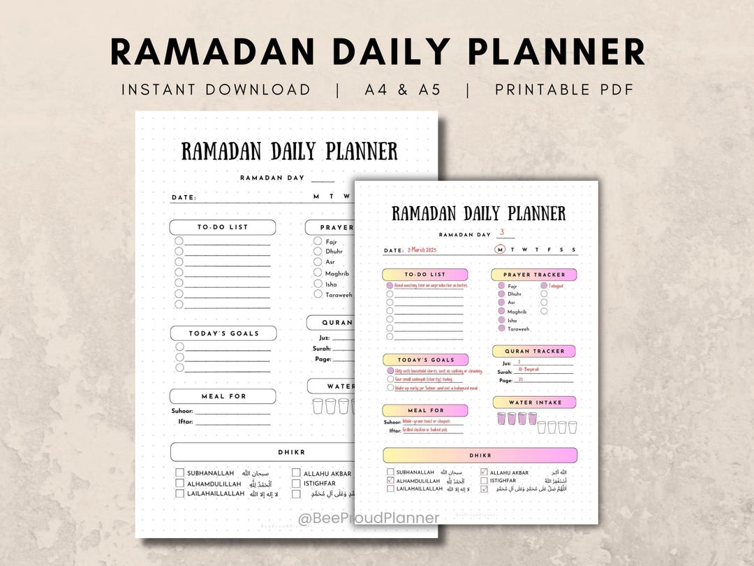 Ramadan Daily Planner 2026, Printable Islamic Productivity Journal for ...
