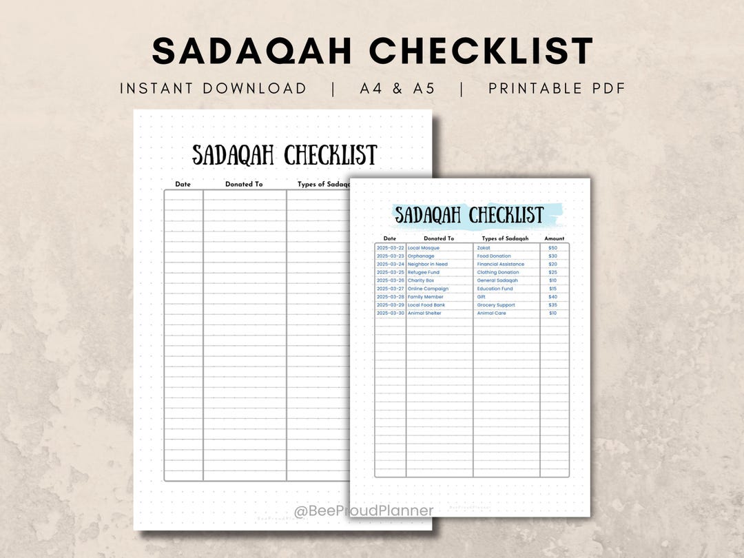 Sadaqah Checklist, Ramadan Donation Planner, Islamic Giving Organizer ...