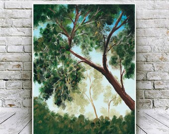 Green tree art print | Etsy