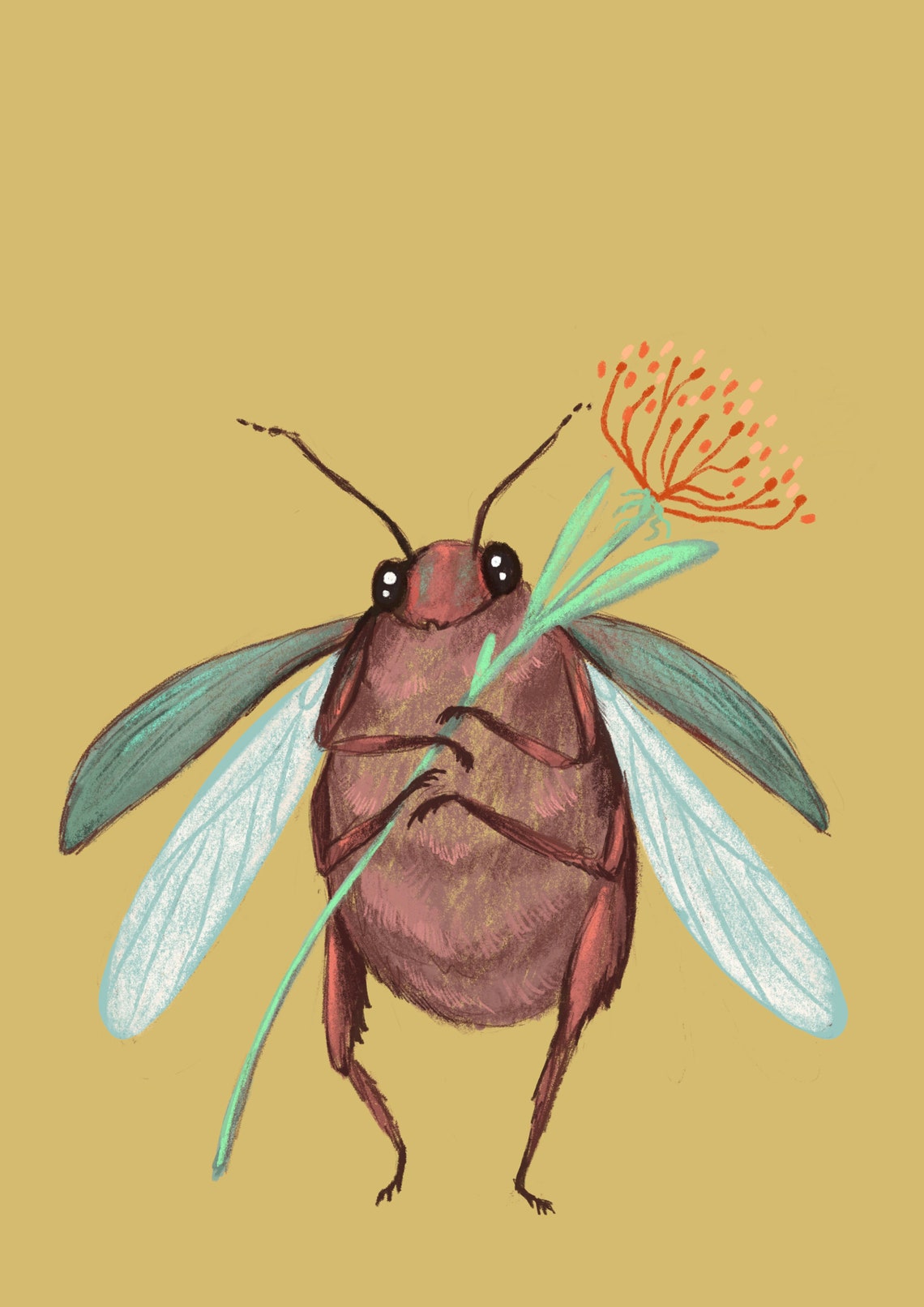 Art Print Cute Beetle. Fun illustration wall art | Etsy