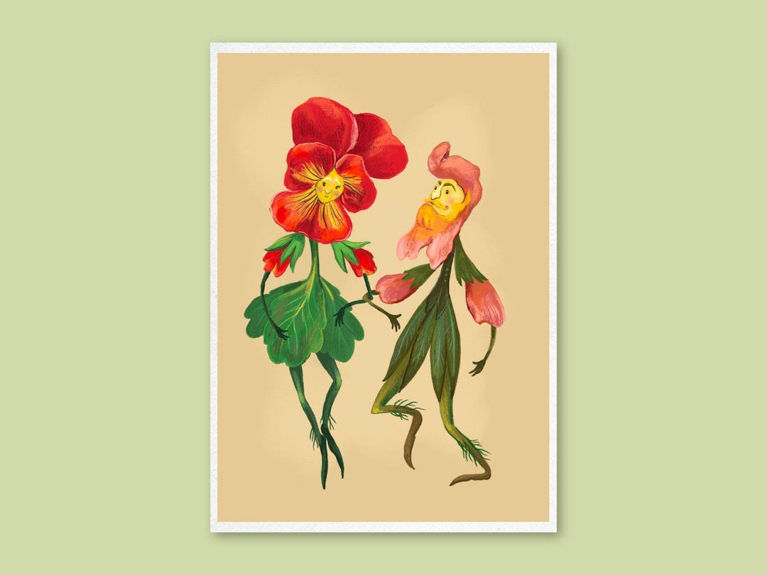 Art Print - Flower Couple - Cute Botanical Illustration, Wall Art - Etsy