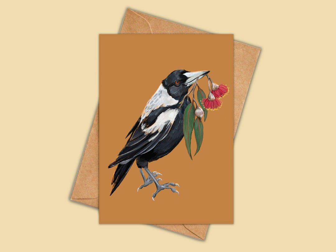 Greeting Card Magpie. Native Australian Bird Illustration. - Etsy