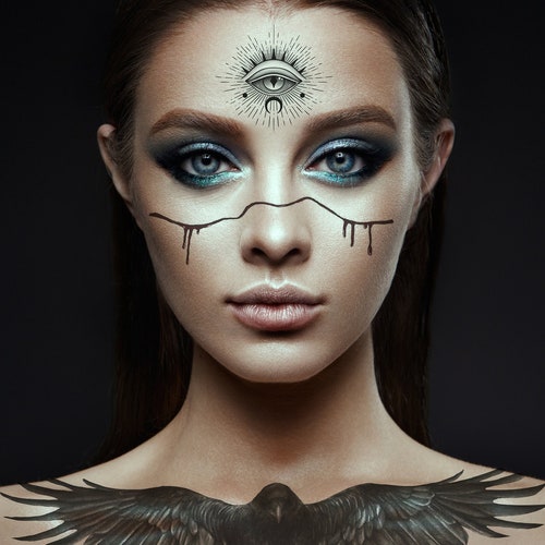 Witch Temporary Tattoos for Halloween Raven Snake Third Eye - Etsy