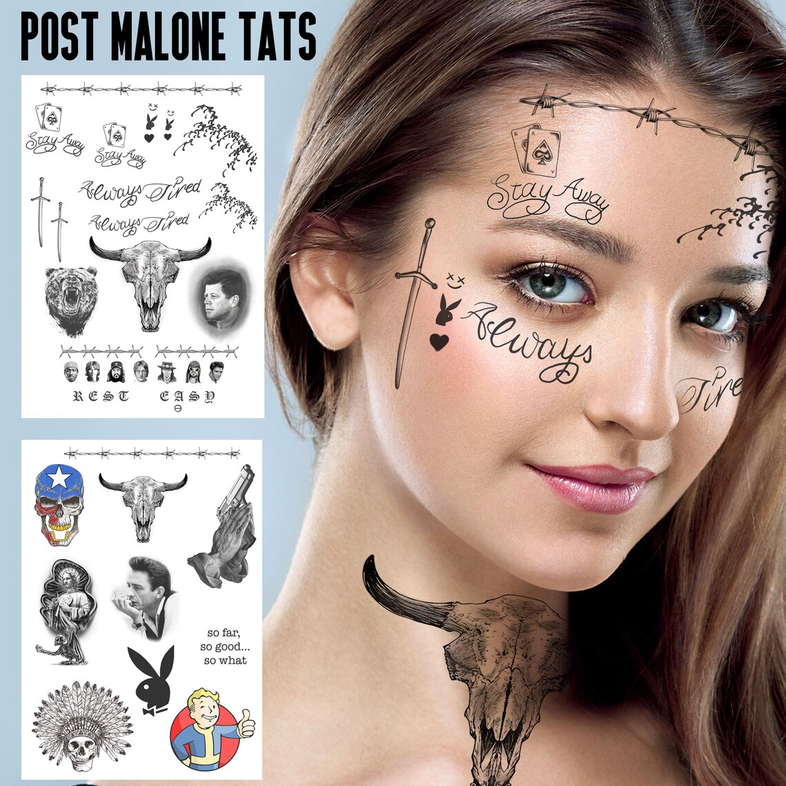 Post Malone Temporary Tattoos for Cosplayers and Fans. Face Tattoos ...