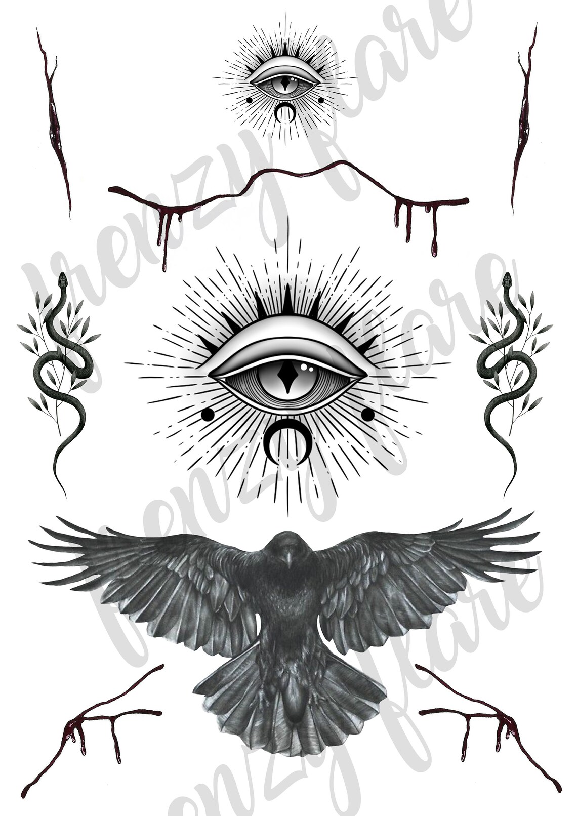 Witch Temporary Tattoos for Halloween Raven Snake Third Eye - Etsy