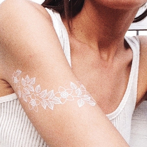 White Temporary Tattoos Pack of 10 Sheets, White Henna Tattoos, Floral ...