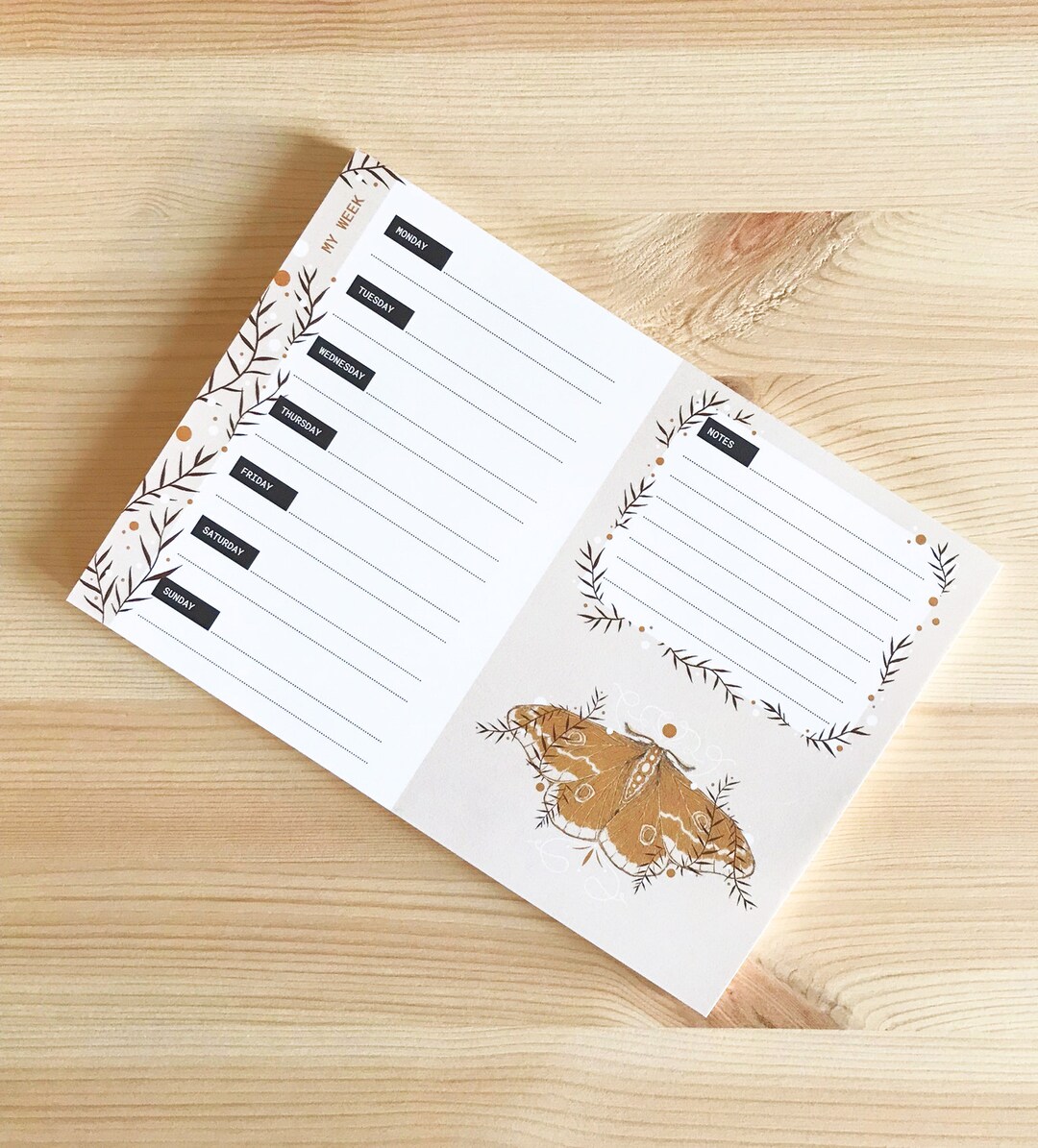 Botanical & Emperor Moth Weekly Planner Pad (A5), Desk Planner, Insect ...