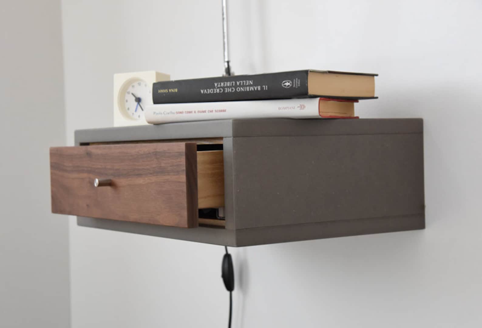 Concrete Gray Floating Nightstand With Drawer in Walnut | Etsy