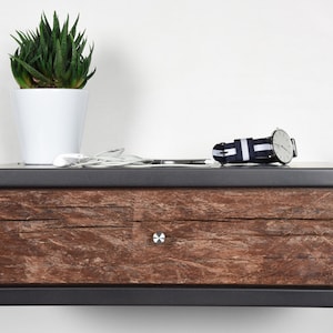 Stone Gray Floating Bedside Table With 1 Drawer in Old Wood / Modern ...