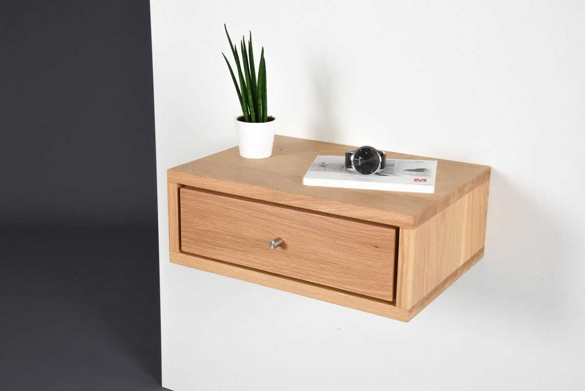 Small Floating Bedside Table in Solid Oak Wood With 1 Drawer - Etsy