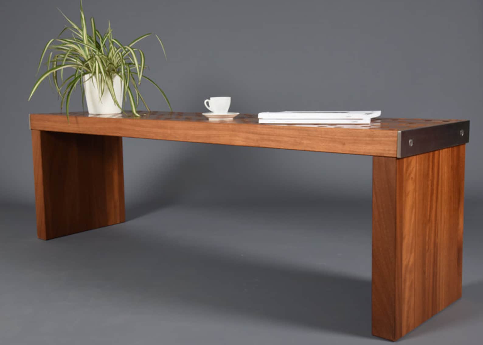 Modern Bench in Solid Iroko Wood Mid Century / Modern Entryway | Etsy