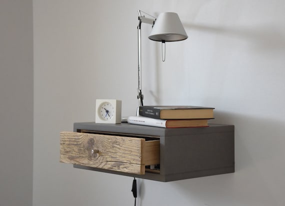 Floating Nightstand With 1 Drawer in Antique Handmade Wood Etsy