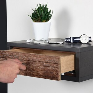 Stone Gray Floating Bedside Table With 1 Drawer in Old Wood / Modern ...