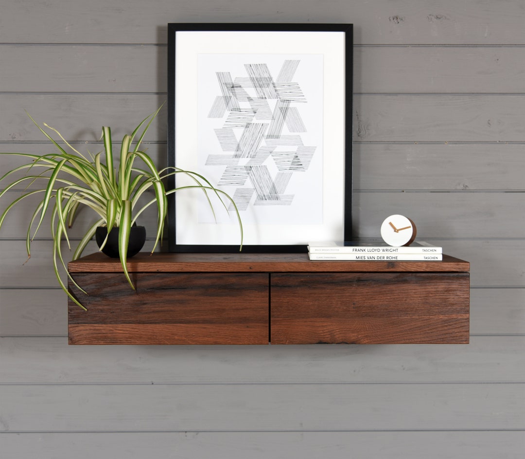 Small Console With 2 Drawers in Antique Oak and Black - Etsy