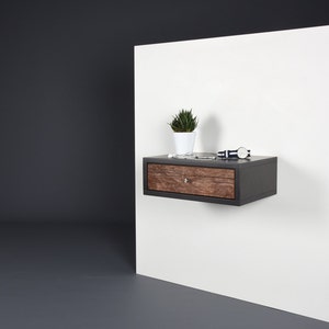 Stone Gray Floating Bedside Table With 1 Drawer in Old Wood / Modern ...