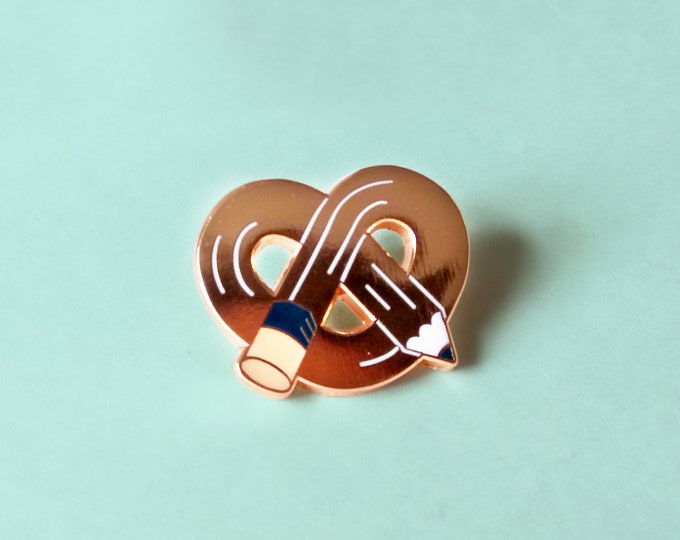 Rose Gold PRETZEL PENCIL Hard Enamel Pin Badge Lapel Pin Super Shiny ...
